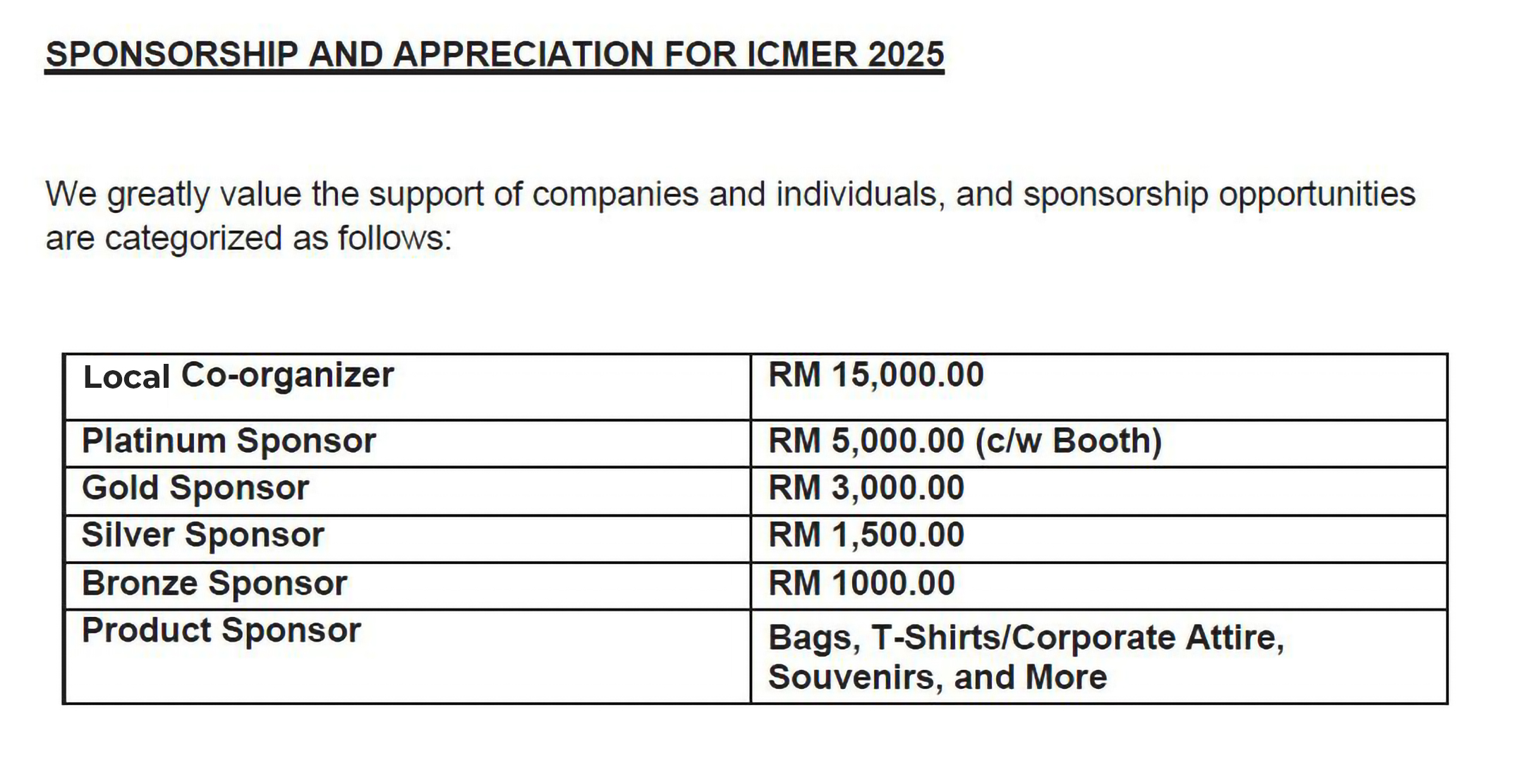 Call for Sponsor - ICMER UMPSA